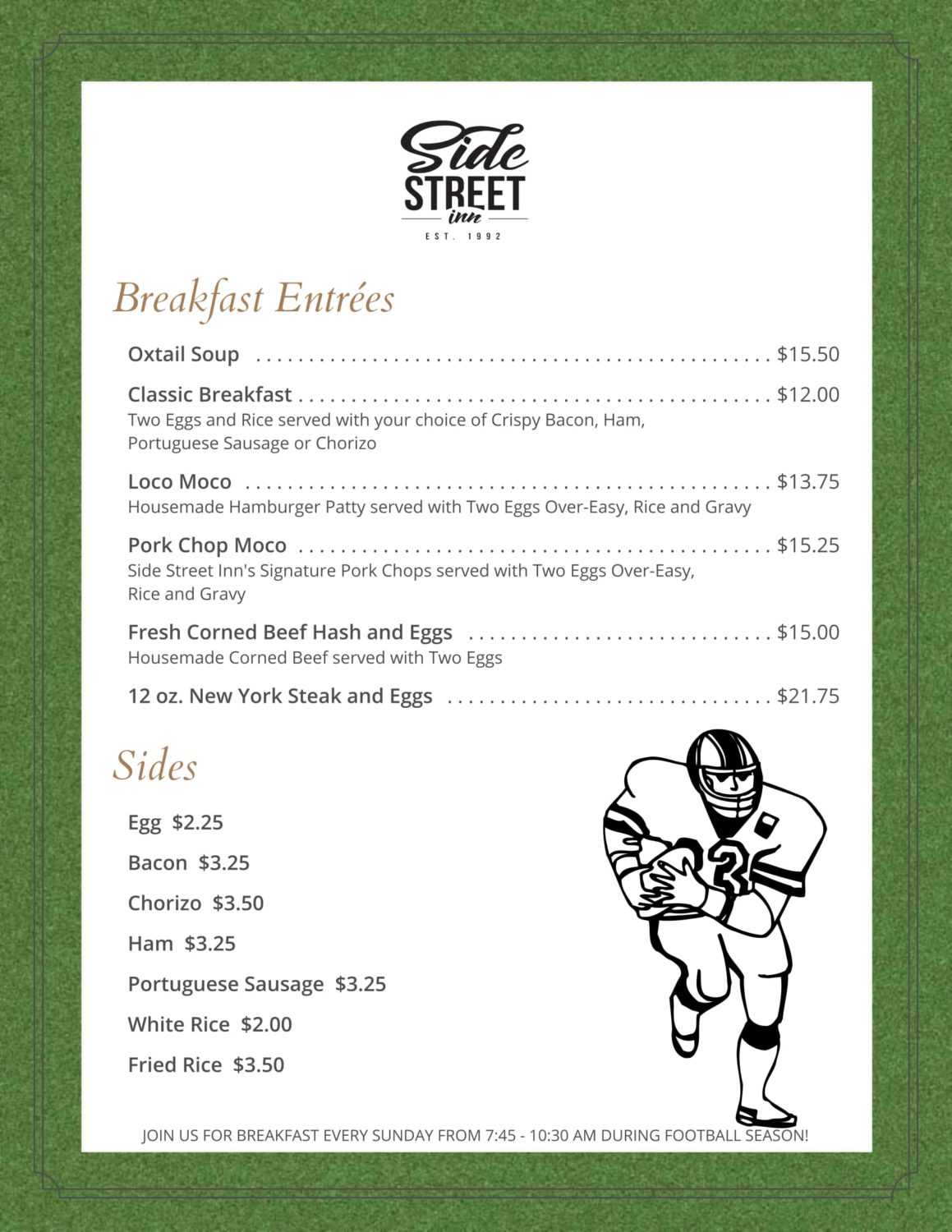 Breakfast Menu - Side Street Inn