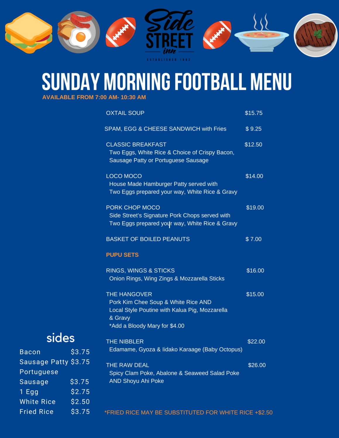 Football Breakfast Menu 2018-1 - Side Street Inn