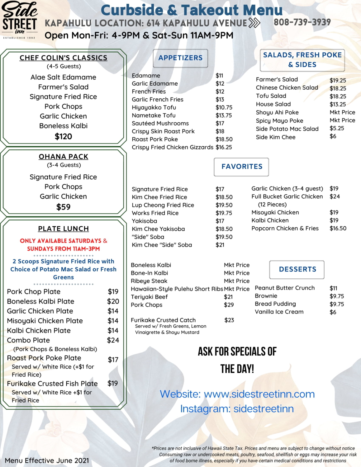 Curbside & Takeout Menu_June 2021-1 - Side Street Inn