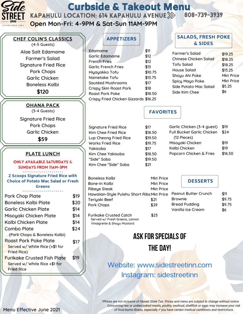 Curbside & Takeout Menu_June 2021-1 - Side Street Inn