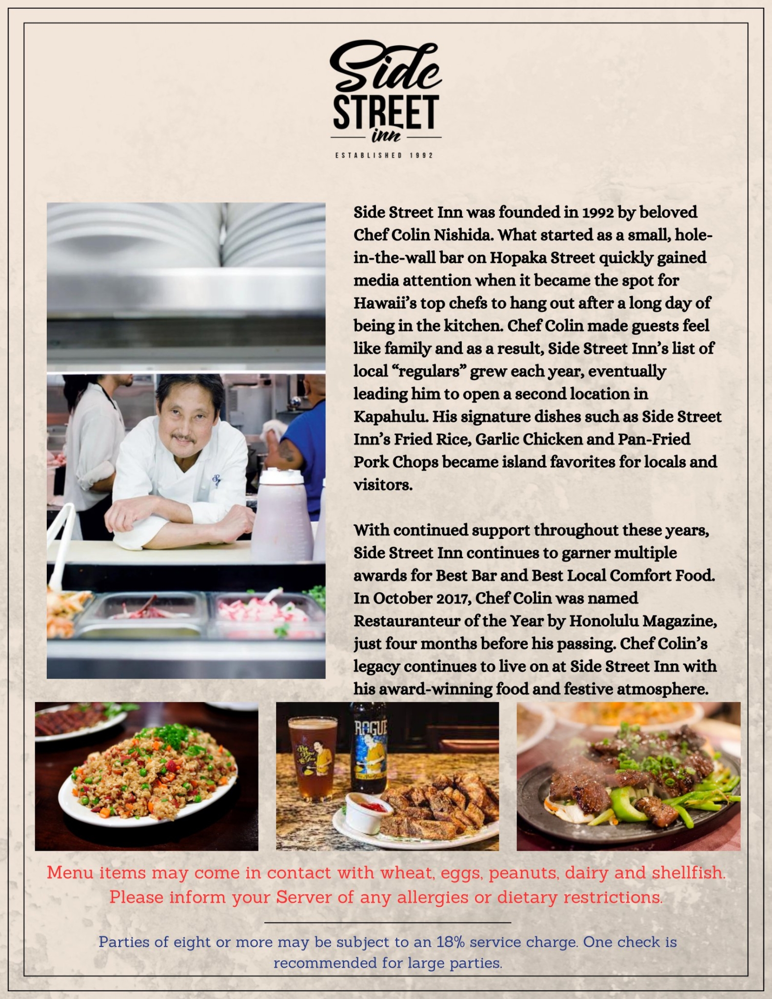 In-House Dining Menu - Side Street Inn