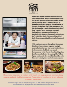 In-House Dining Menu - Side Street Inn