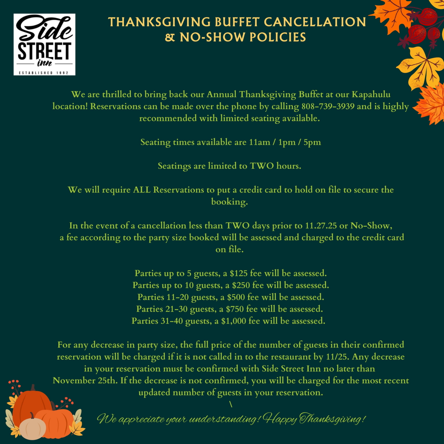 Thanksgiving Buffet - Side Street Inn