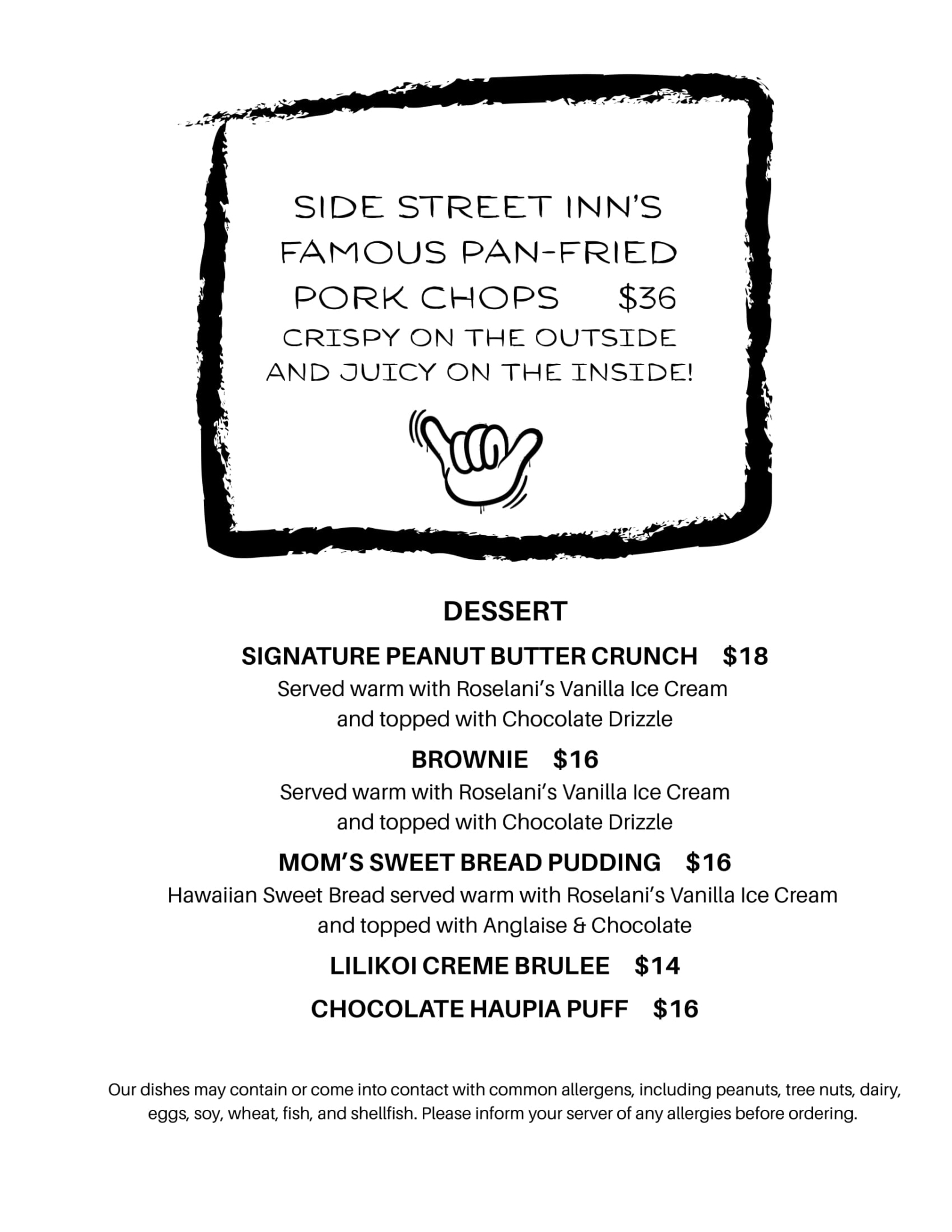Hali'a Menu - Page 5 - 1.1.26-1 - Side Street Inn